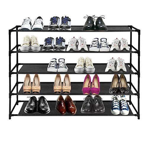 LOPJGH Shoe Racks,39-Inch Super Wide and Extra Large Combined Simple Shoe Rack 5-Tier 30-Pair Shoe Rack Cubby Organizer,Non-Woven Fabric Shoe Storage Cabinet (black)