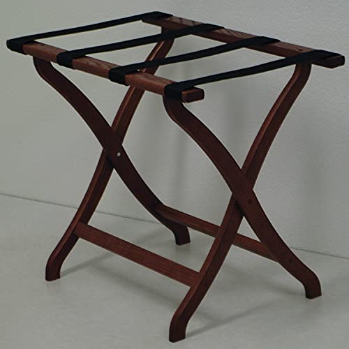 Wooden Mallet Designer Curve Leg Luggage Rack,Black Straps, Mahogany