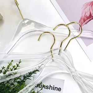 tonchean 20 Pack Quality Acrylic Clear Hangers Acrylic Crystal Clothes Hangers with Swivel Hook Gold Clear Hangers with Non-Slip Notches for Suit Coat Sweater Jacket Blouse Dress