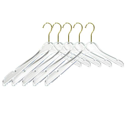 tonchean 20 Pack Quality Acrylic Clear Hangers Acrylic Crystal Clothes Hangers with Swivel Hook Gold Clear Hangers with Non-Slip Notches for Suit Coat Sweater Jacket Blouse Dress