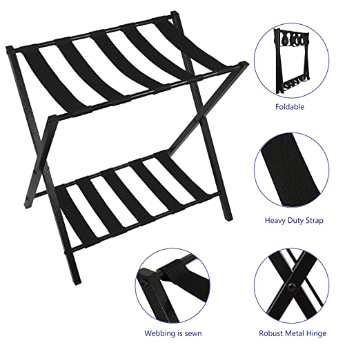 Folding Luggage Rack Suitcase Stand with Storage Shelf for Guest Room Bedroom Hotel, Black (1)