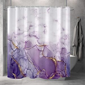 Uiiooazy Marble Bathroom Shower Curtain Purple Gold Fabric Shower Curtains with Hooks Watercolor Abstract Shower Curtain Liner 60x72 inches