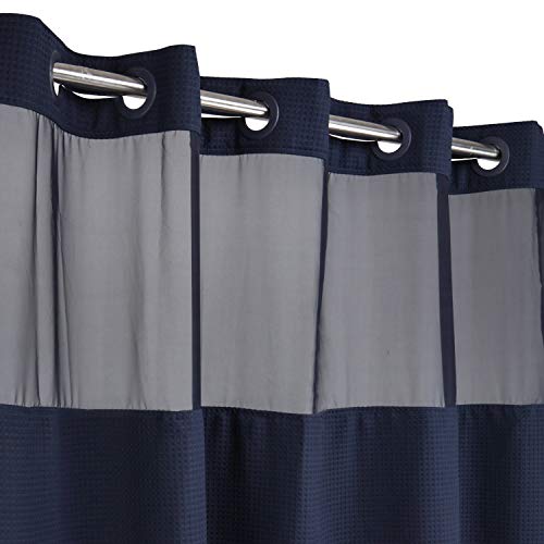 No Hooks Required Waffle Weave Shower Curtain with Snap in Liner - 71W x 74H,Hotel Grade,Spa Like Bath Curtain,Navy