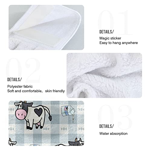 xigua Cute Cow Kitchen Hanging Towel 2PCS,Soft Absorbent Hand Towel Home Decorative Wipe a Towel with Hook & Loop Hanging Tie Towel for Kitchen, Bathroom, Toilet, etc