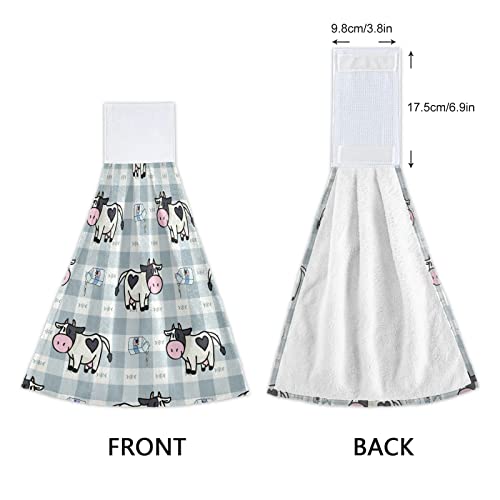 xigua Cute Cow Kitchen Hanging Towel 2PCS,Soft Absorbent Hand Towel Home Decorative Wipe a Towel with Hook & Loop Hanging Tie Towel for Kitchen, Bathroom, Toilet, etc