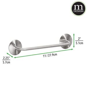 mDesign Decorative Metal Small Towel Bar - Strong Self Adhesive - Storage and Display Rack for Hand, Dish, and Tea Towels - Stick to Wall, Cabinet, Door, Mirror in Kitchen, Bathroom - Brushed