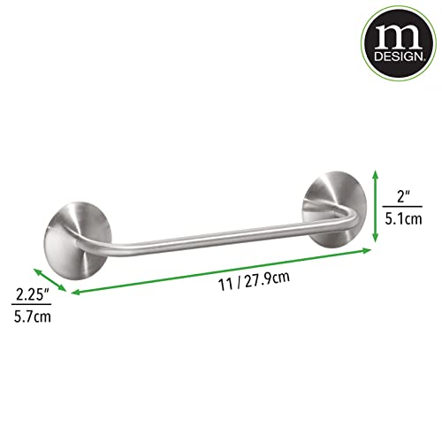 mDesign Decorative Metal Small Towel Bar - Strong Self Adhesive - Storage and Display Rack for Hand, Dish, and Tea Towels - Stick to Wall, Cabinet, Door, Mirror in Kitchen, Bathroom - Brushed