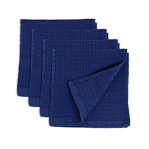 GILDEN TREE Waffle Towel Quick Dry Thin Exfoliating, 4 Pack Washcloths for Face Body, Classic Style (Indigo)