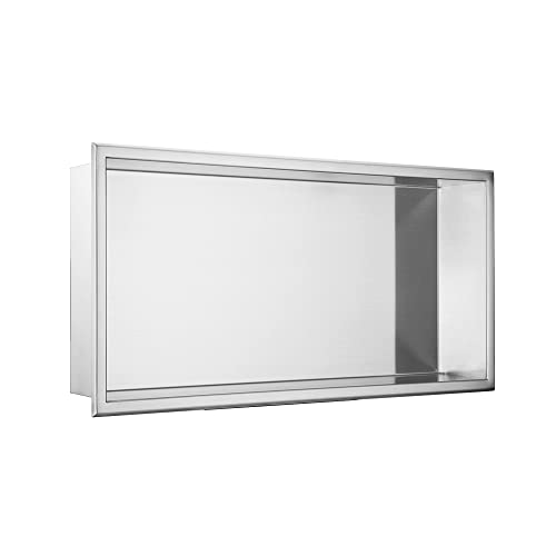 WHISTLER 24 in. X 12 in. X 4 in. Square Recessed Shower Wall Niche in Brushed Stainless Steel Storage for Shampoo, Soap and other Bathroom Essentials, Sliver