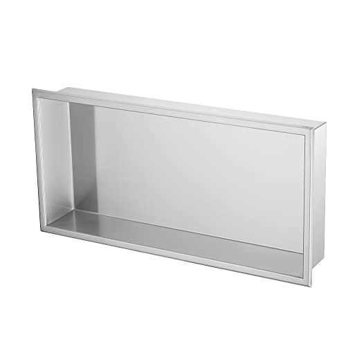 WHISTLER 24 in. X 12 in. X 4 in. Square Recessed Shower Wall Niche in Brushed Stainless Steel Storage for Shampoo, Soap and other Bathroom Essentials, Sliver