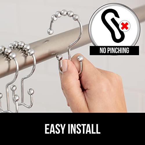 Gorilla Grip Shower Curtain Hooks, Stainless Steel Rust Resistant Easy Install Rings Set of 12 Decorative Ring for Bathroom Hanging Rods, Friction Free Metal Hook, Bath Room Accessory, Polished Chrome