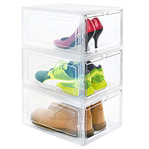 Hekmaden Shoe Storage Boxes with Front-Opening Door, Clear Plastic Shoe Container for Displaying, Galifode Stackable Shoe Organizers, X-Large (6)