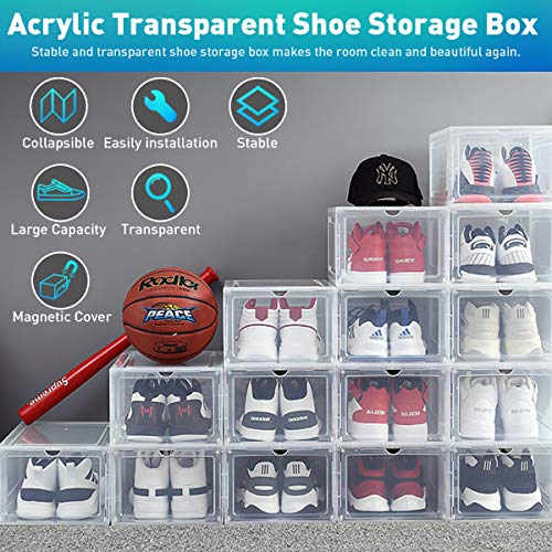 Hekmaden Shoe Storage Boxes with Front-Opening Door, Clear Plastic Shoe Container for Displaying, Galifode Stackable Shoe Organizers, X-Large (6)