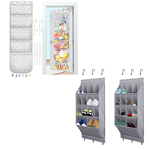 FENTEC 2 Pack Over the Door Shoe Organizers Hanging Shoe Organizer, Stuffed Animal Storage Over Door Stuffed Animal Organizer