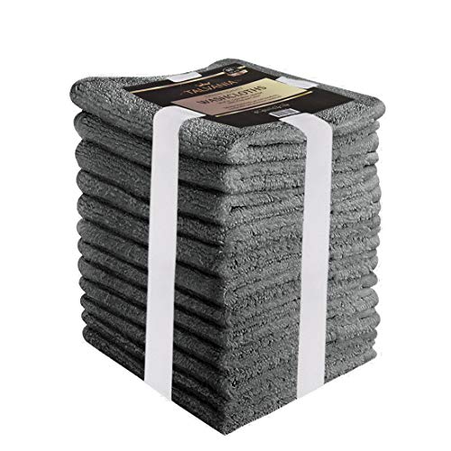 TALVANIA Grey Washcloths Cotton - 13” X 13” 100% Pure Ring Spun Cotton Towels 600 GSM Soft and Absorbent, Pack of 12 Face Cloths Wash Towel (Gray)