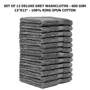 TALVANIA Grey Washcloths Cotton - 13” X 13” 100% Pure Ring Spun Cotton Towels 600 GSM Soft and Absorbent, Pack of 12 Face Cloths Wash Towel (Gray)