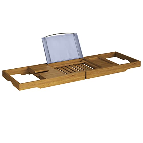 Home-Complete Acacia Bathtub Tray, Natural Wood Tray with Extended Sides,