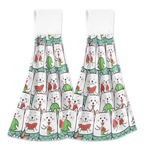 digtia summer cat kitchen towels 2 pack funny watermelon hand towel bathroom fruit cute with loop 12"x17" fingertips towels