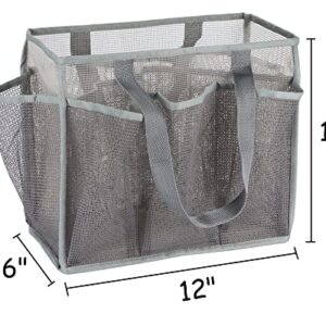 Qimodo Mesh Shower Caddy Tote with V-separated Compartment,Heavy Duty Toiletry Bath Basket Bag for Dorm College Gym Camping (Grey)