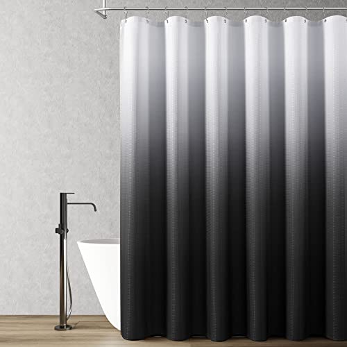 Black Shower Curtain, Polyester Ombre Bath Shower Curtains for Bathroom, Textured Fabric Waterproof Shower Curtain Liner with 12 Hooks,Machine Washable（72 x 72 inch,Black）