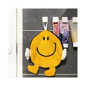 holawit Cute Happy Face Positive Smile Character Microfiber Coral Velvet Ultra Soft Super Absorbent Hand Towel with Hanging Loop