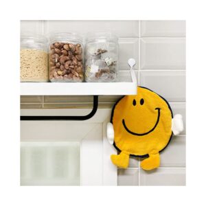 holawit Cute Happy Face Positive Smile Character Microfiber Coral Velvet Ultra Soft Super Absorbent Hand Towel with Hanging Loop