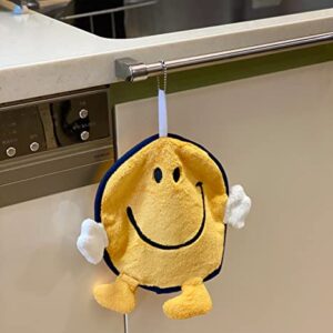 holawit Cute Happy Face Positive Smile Character Microfiber Coral Velvet Ultra Soft Super Absorbent Hand Towel with Hanging Loop