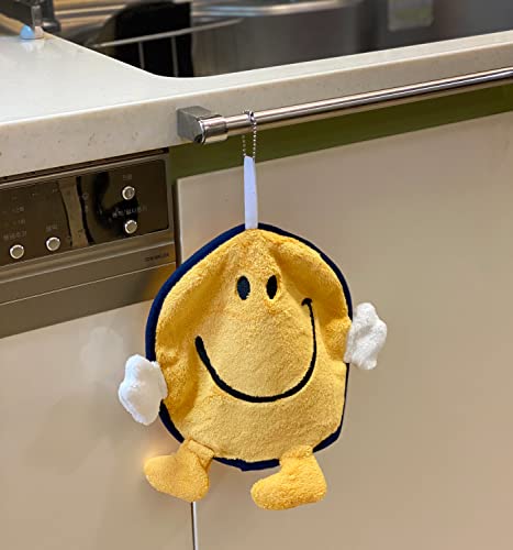 holawit Cute Happy Face Positive Smile Character Microfiber Coral Velvet Ultra Soft Super Absorbent Hand Towel with Hanging Loop