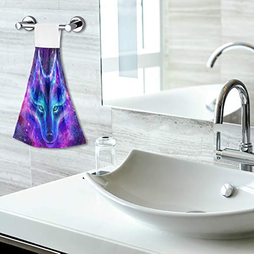 Alaza Wolf in A Galaxy Hanging Kitchen Hand Towels with Loop Super Absorbent Hand Towels Machine Washable 2 Piece Sets