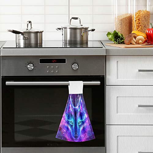 Alaza Wolf in A Galaxy Hanging Kitchen Hand Towels with Loop Super Absorbent Hand Towels Machine Washable 2 Piece Sets