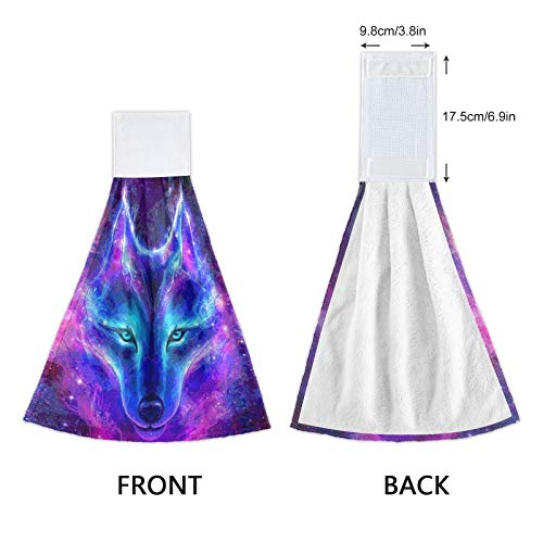 Alaza Wolf in A Galaxy Hanging Kitchen Hand Towels with Loop Super Absorbent Hand Towels Machine Washable 2 Piece Sets