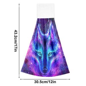 Alaza Wolf in A Galaxy Hanging Kitchen Hand Towels with Loop Super Absorbent Hand Towels Machine Washable 2 Piece Sets