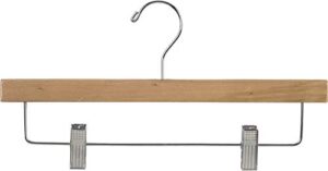 the great american hanger company wooden pant hanger w/adjustable cushion clips, box of 50 flat wood bottom hangers w/natural finish and chrome swivel hook for jeans slacks or skirt