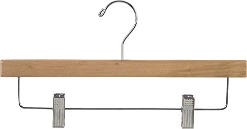 The Great American Hanger Company Wooden Pant Hanger w/Adjustable Cushion Clips, Box of 50 Flat Wood Bottom Hangers w/Natural Finish and Chrome Swivel Hook for Jeans Slacks or Skirt