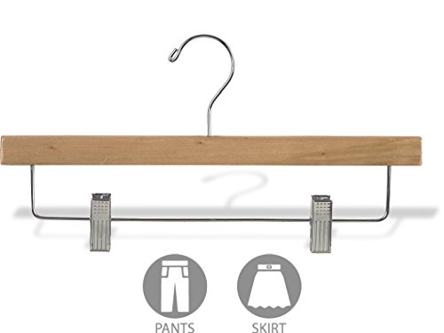 The Great American Hanger Company Wooden Pant Hanger w/Adjustable Cushion Clips, Box of 50 Flat Wood Bottom Hangers w/Natural Finish and Chrome Swivel Hook for Jeans Slacks or Skirt