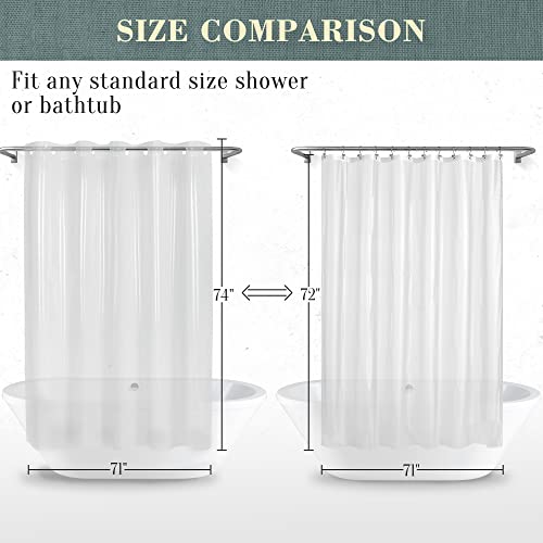 ABLUEN No Hook PEVA Shower Curtain or Liner - 8G Heavy Duty Clear Bathroom Shower Curtain No Hooks Required, Waterproof Plastic & PVC Free, Standard Size 71 x 74, Clear