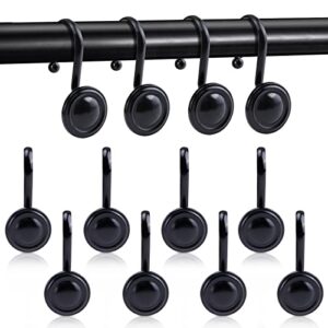 black shower curtain hooks rust proof, metal shower hook round, vintage shower curtain rings, senior decorative bathroom curtain liner window rods hook, set of 12