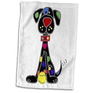 3drose towel, funny cute black dog with spots and tennis ball for dog lovers