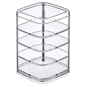 Amazing Abby - Inspire - 4-Tier Acrylic Hair Accessories Organizer with Lid, Plastic Jewelry Holder, Rotating Makeup Accessories Container, Beauty Supply Storage for Vanity and Bathroom, Clear, Square