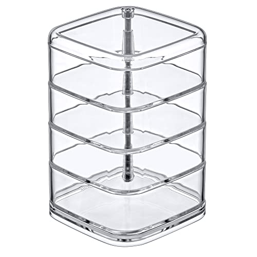 Amazing Abby - Inspire - 4-Tier Acrylic Hair Accessories Organizer with Lid, Plastic Jewelry Holder, Rotating Makeup Accessories Container, Beauty Supply Storage for Vanity and Bathroom, Clear, Square