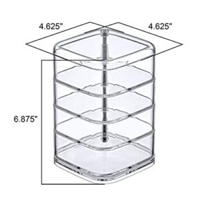 Amazing Abby - Inspire - 4-Tier Acrylic Hair Accessories Organizer with Lid, Plastic Jewelry Holder, Rotating Makeup Accessories Container, Beauty Supply Storage for Vanity and Bathroom, Clear, Square