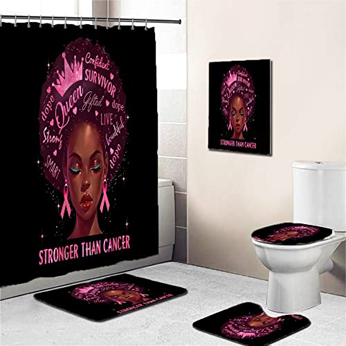 TIMYCA African Crown Girls Bathroom Sets with Shower Curtains and Rugs, Toilet Lid Cover, Bath Mat, Inspirational Quote African Shower Curtain Set with Hooks, Waterproof Bathroom Shower Curtain Sets