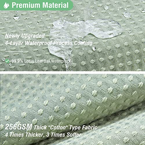 Dynamene Sage Green Shower Curtain - Waffle Textured Heavy Duty Thick Fabric Shower Curtains for Bathroom, 256GSM Luxury Weighted Polyester Cloth Bath Curtain Set with 12 Plastic Hooks，72Wx72H,Green