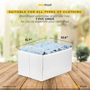 Bian Royal Wardrobe Clothes Organizer for Drawers With 7 Grids Pvc, Foldable Drawer Closet Organizers and Storage, Washable Folded Clothes, Clothing Storage Pants, Jeans (White-15.7inch) (A001)