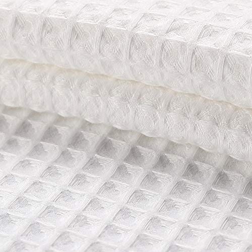 River Dream White Fabric Shower Curtain Set, Cotton Blend, Waffle Weave, with Snap in Replacement Liner，71 x 74 inches