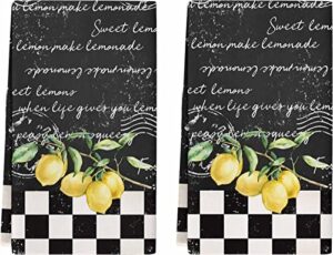 vdlbt summer kitchen towels yellow lemon dish towels dishcloth fingertip hand towel black white plaid soft tea towel set of 2