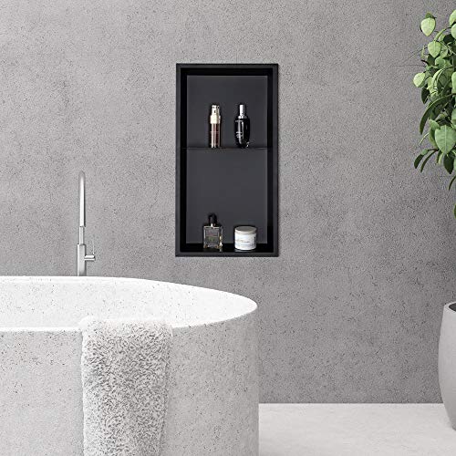 DecoMust 24“ X 12” Stainless Steel Shower Niche Modern and Elegant Design, Easy to Install, Perfect for Shampoo and Soap Storage (Matte Black)