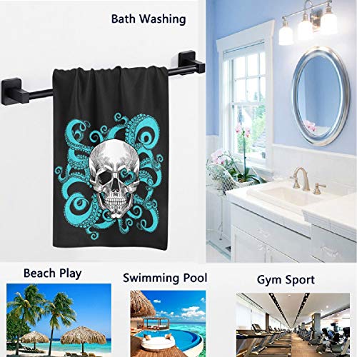 Naanle Cool Skull with Octopus Tentacles Pattern Soft Large Hand Towels for Bathroom, Hotel, Gym and Spa (16" x 30",Black)