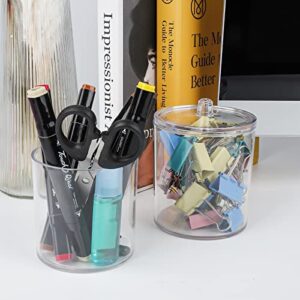 Qtip Holder Storage Canister Clear Plastic Jar for Cotton Ball,Cotton Swab,Cotton Rounds,Floss Picks, Hair Clips,Qtip Dispenser Apothecary Jars,Bathroom Organizer,Makeup Organizer with 6 Labels（15 oz+20 oz）