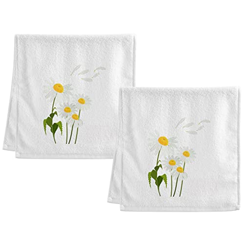 Dallonan Soft Cotton Face Wash Towels Yellow and White Daisy Cartoon Gym Hand Towels for Working Out Bathroom Decorative Set of 2 for Guest Bathroom 16x30 Inches